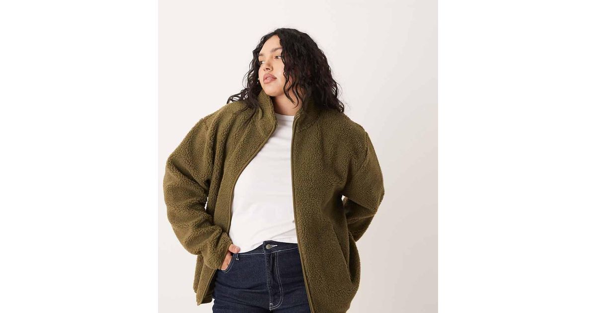 ASOS Asos Design Curve Borg Zip Through Fleece in Brown | Lyst UK