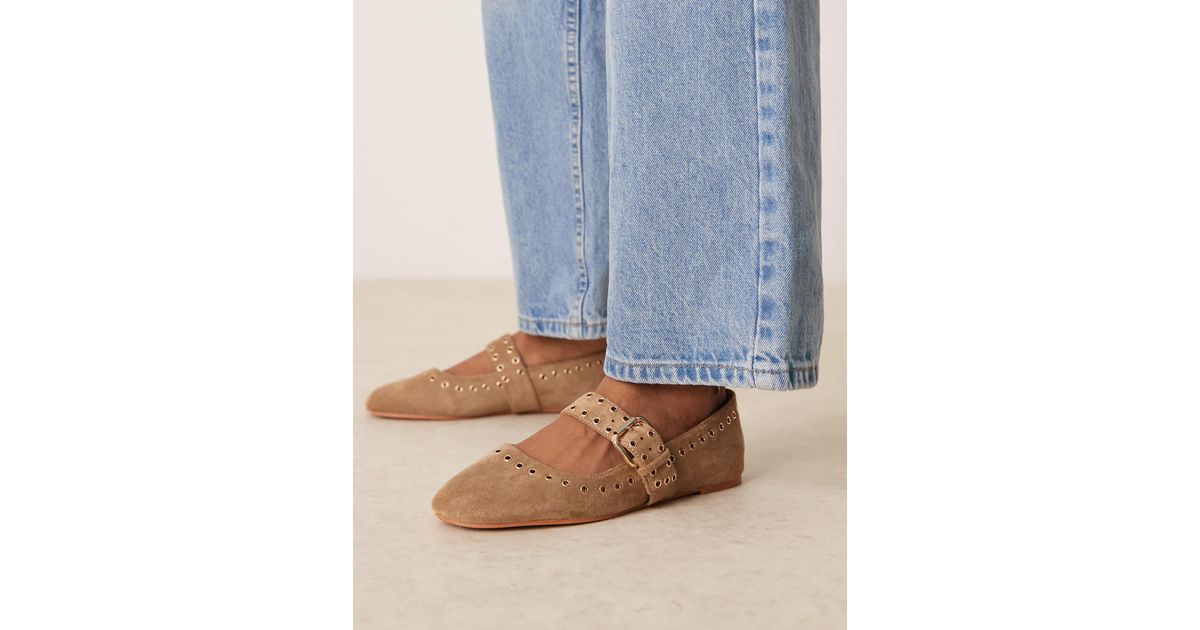 ASOS Larson Eyelet Mary Jane Ballets in Blue | Lyst