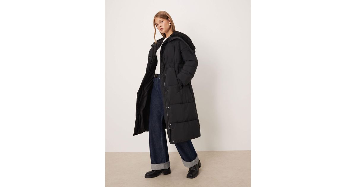 Mango Puffer Jacket With Split Zip Faux Fur Hood in Black | Lyst