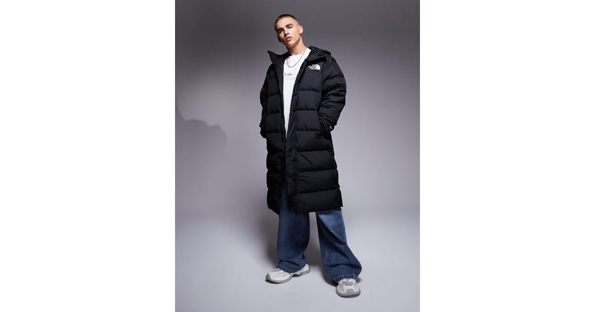The North Face Nuptse Down Puffer Hooded Long Parka Jacket in Blue for ...