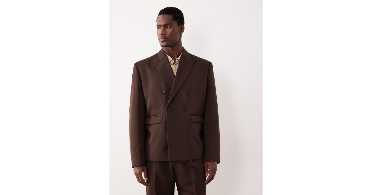 ASOS Boxy Double Breasted Suit Jacket in Brown for Men | Lyst
