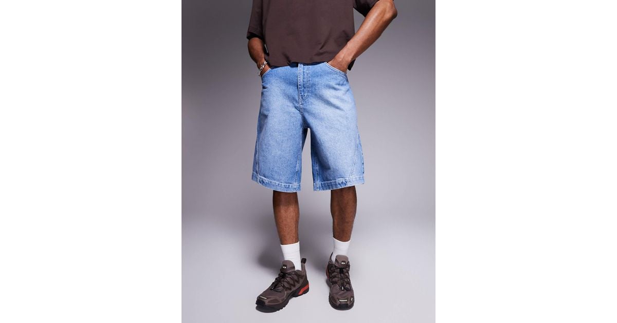 ASOS Long Length Denim Jorts With Twisted Seam in Blue for Men | Lyst
