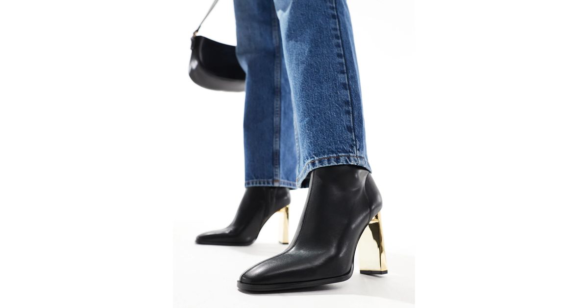 ASOS Eloise High Metallic Block Heeled Boots in Blue | Lyst