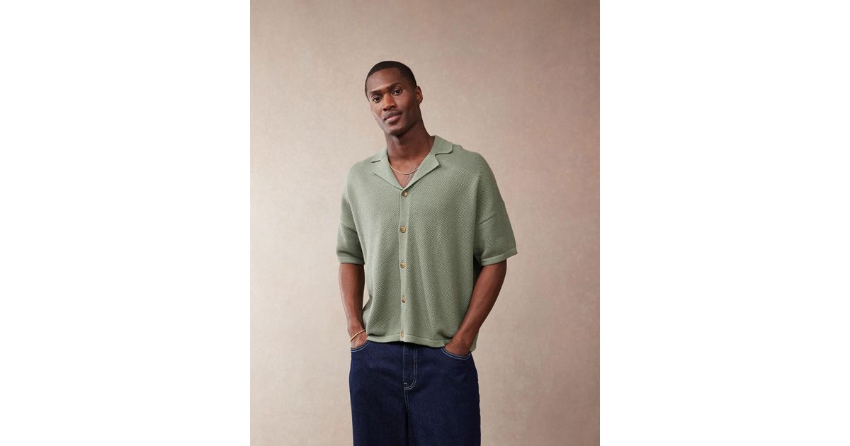 ASOS Oversized Fit Knitted Texture Revere Neck Button Through Polo in ...
