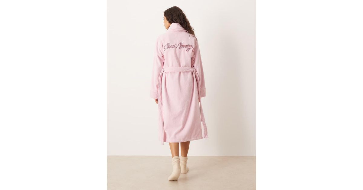 Chelsea Peers Towelling Robe With Good Morning Embroidery in Pink | Lyst UK