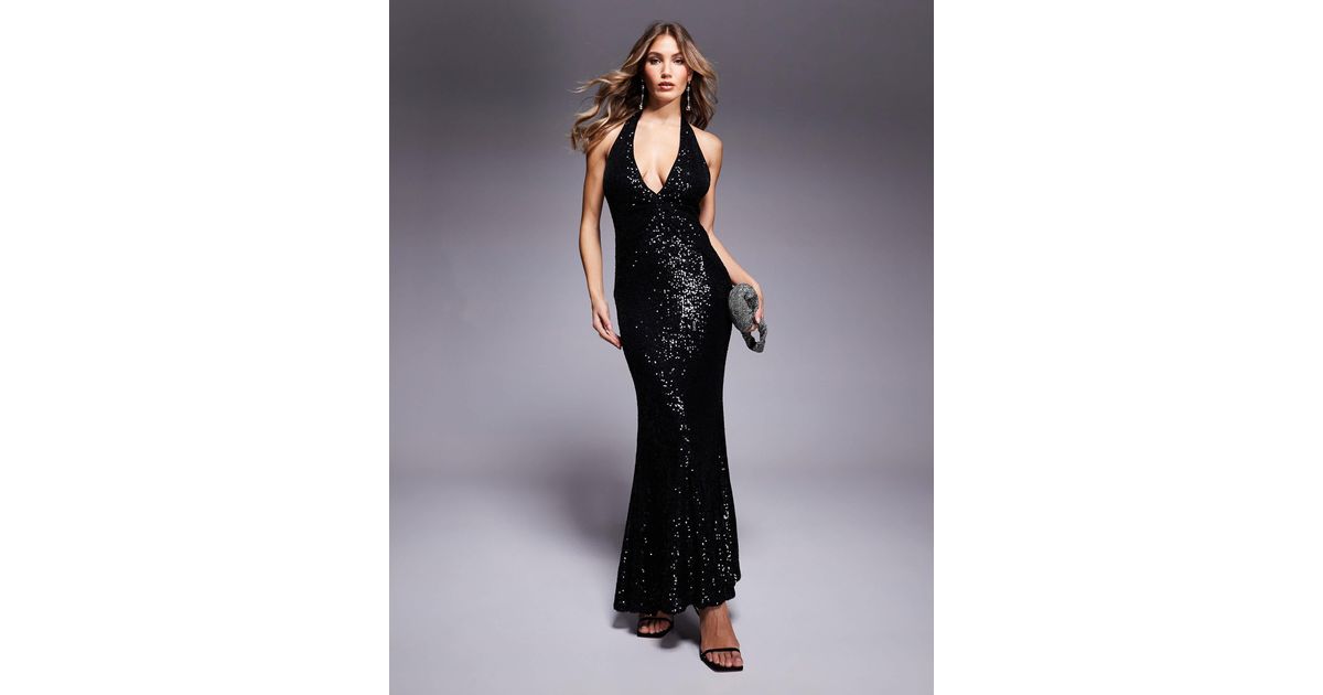 ASOS Sequin Super Plunge Maxi Dress in Black | Lyst