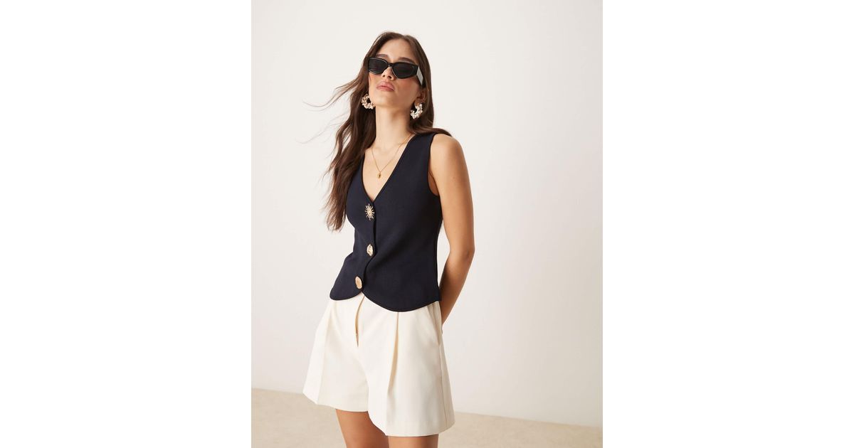 Mango Compact Knit Vest With Gold Statement Buttons in Blue | Lyst