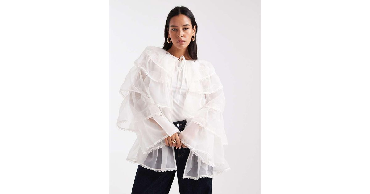 Miss Selfridge Layered Chiffon Cape in Natural | Lyst UK