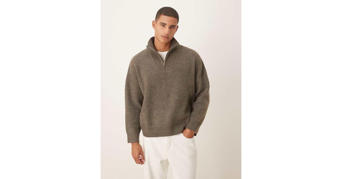 ASOS Super Oversized Boxy Fit Knitted Rib Funnel Neck Jumper in Brown ...