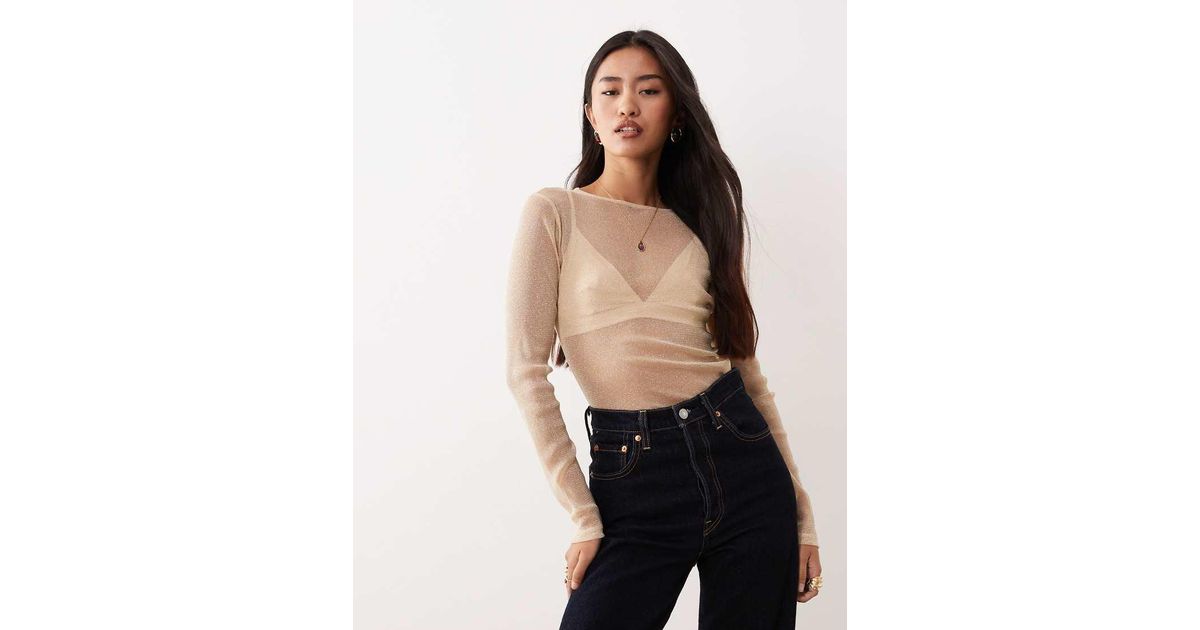 ASOS Metallic Second Skin Sheer Crew Neck in Black | Lyst UK