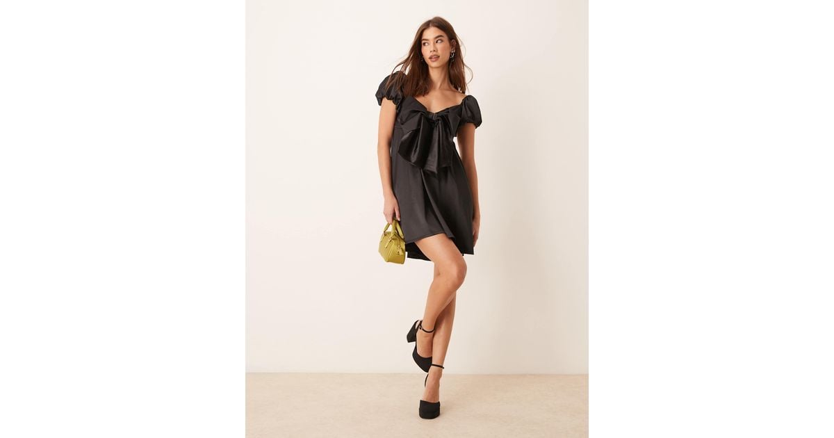 ASOS Satin Oversized Bow Baby Doll Dress in Natural | Lyst