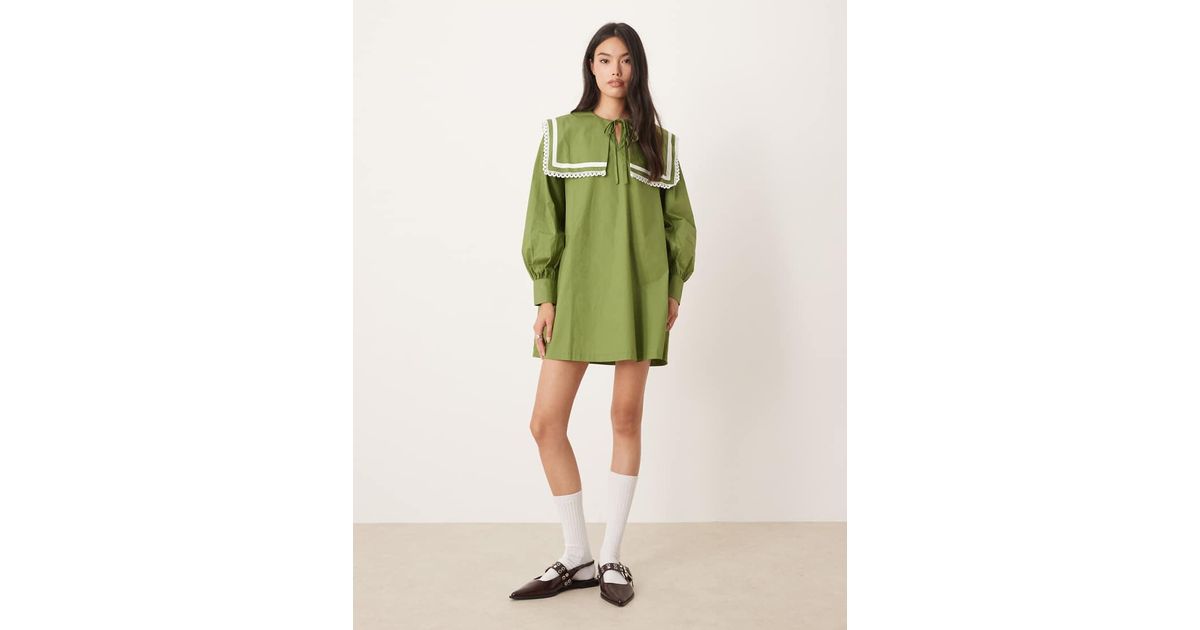 Glamorous Square Neck Collar Smock Mini Dress in Green | Lyst UK