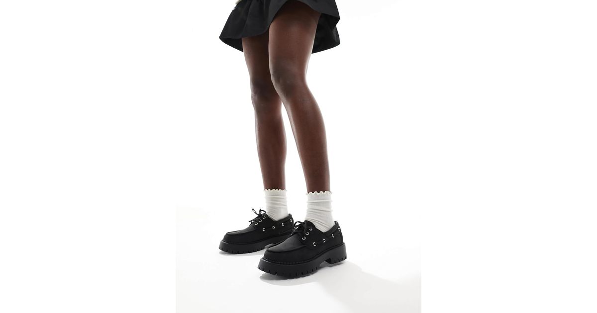 SEQWL Exton Chunky Platform Boat Shoes in Black | Lyst