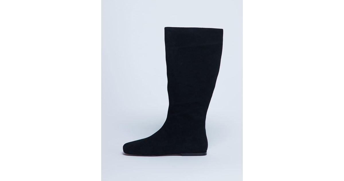TOPSHOP Tess Real Suede Knee High Flat Boot in Black | Lyst UK