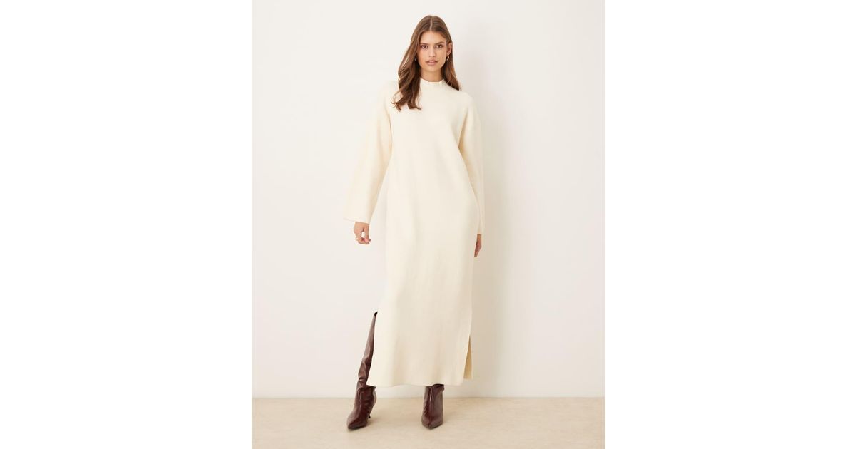 Y.A.S Stand Neck Knitted Maxi Dress in Natural | Lyst UK