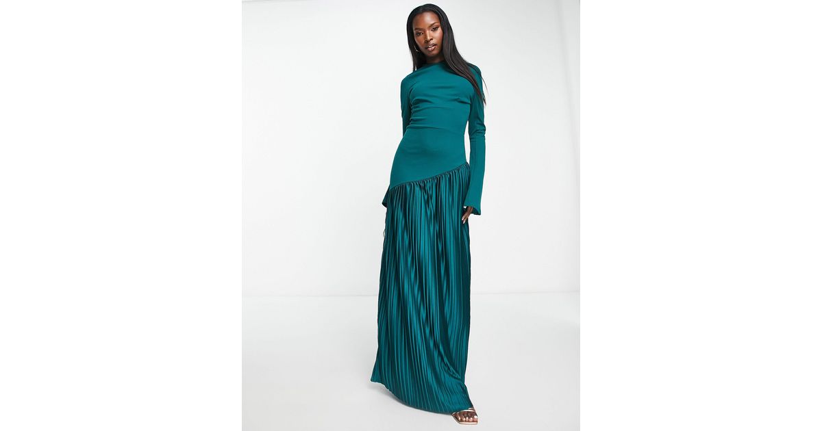 ASOS Flared Sleeve Tiered Pleated Maxi Dress in Blue | Lyst