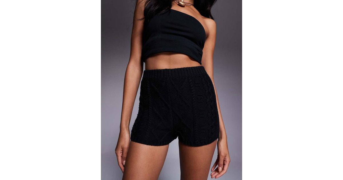 AFRM Heavy Cable Knit Hot Pant Short Co-ord in Black | Lyst UK