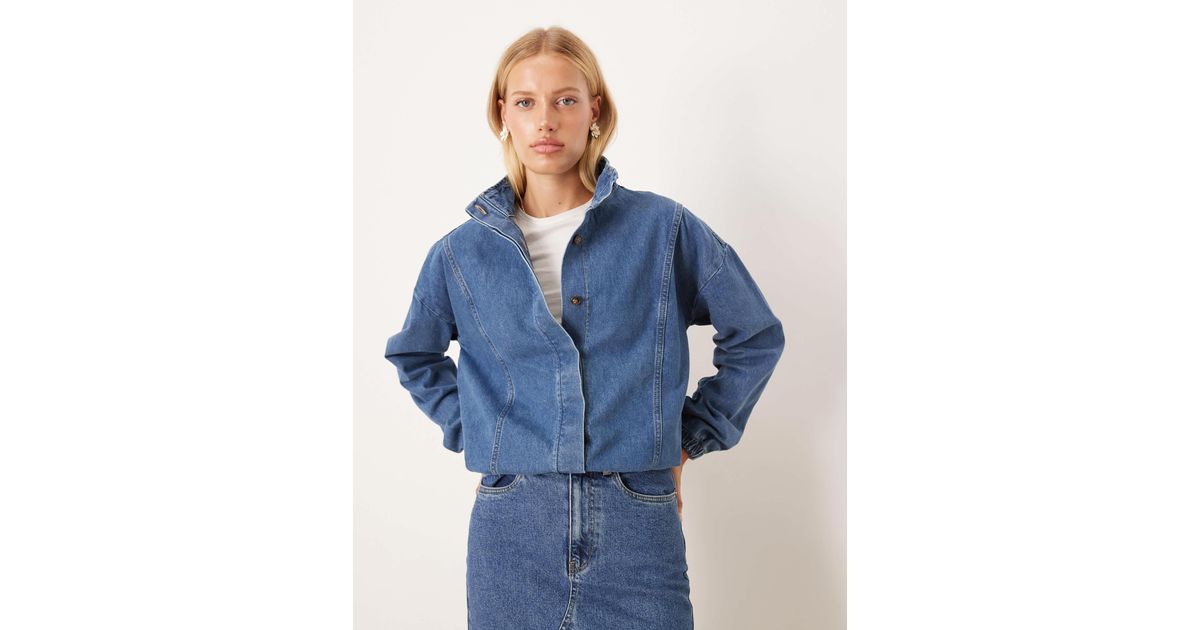 ASOS Funnel Neck Oversized Jacket in Blue | Lyst