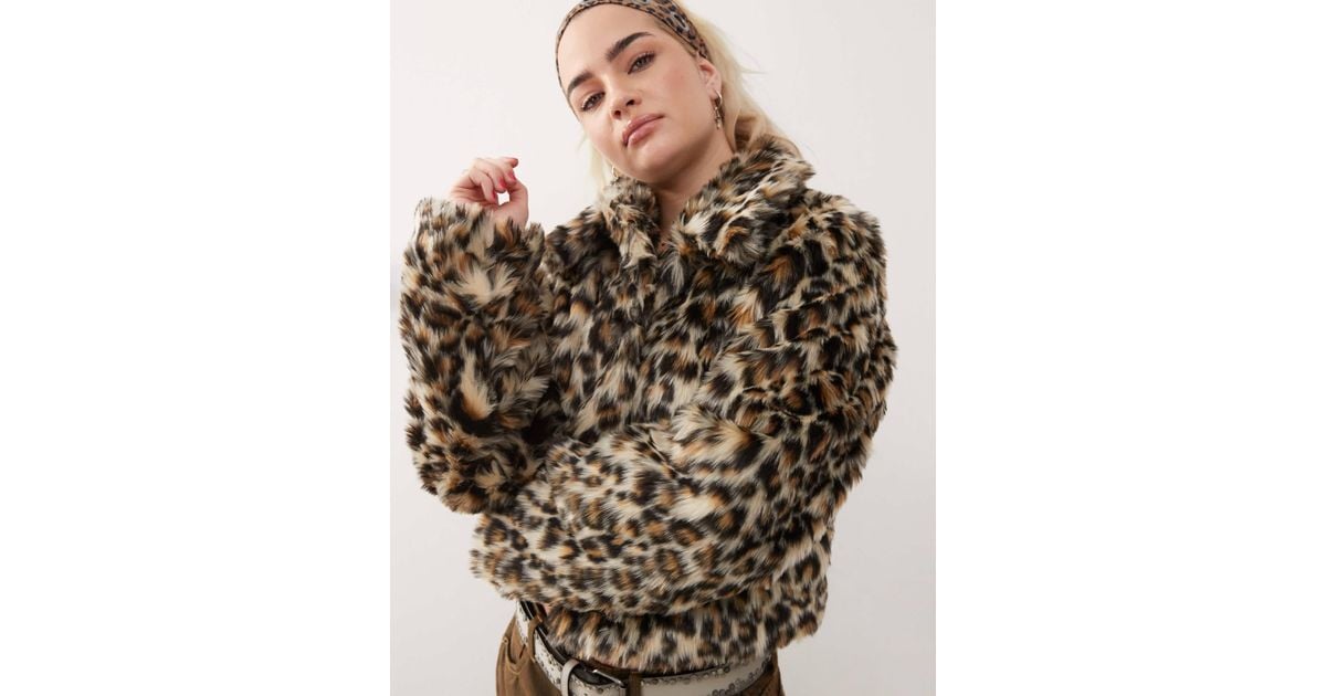 Collusion Leopard Print Faux Fur Trucker Jacket in Brown | Lyst