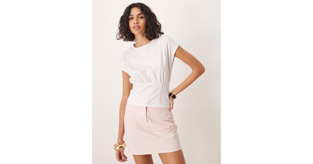ASOS Cinched Detail Tee With Corset Detailing in Pink | Lyst