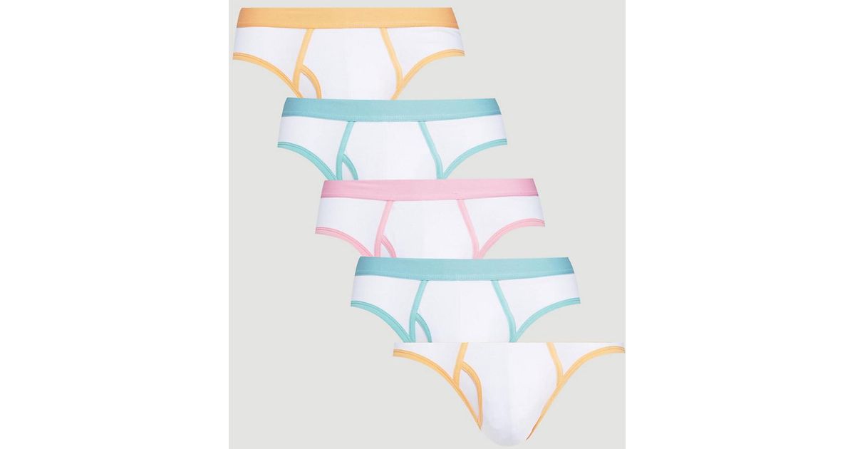 ASOS Briefs With Pastel Binding 5 Pack in White for Men | Lyst Canada