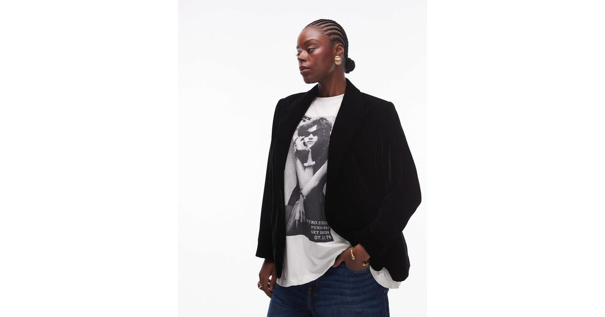 Mango Curve Velvet Blazer in Black | Lyst