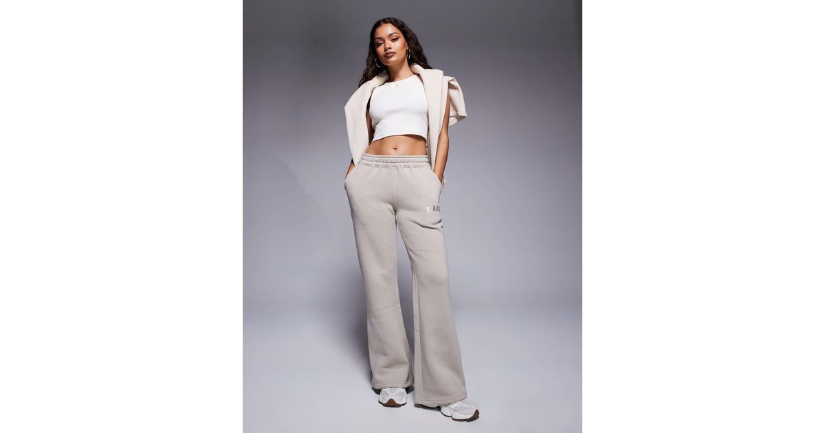 Kaiia Petite Cotton Blend Wide Leg Trackies in Gray | Lyst