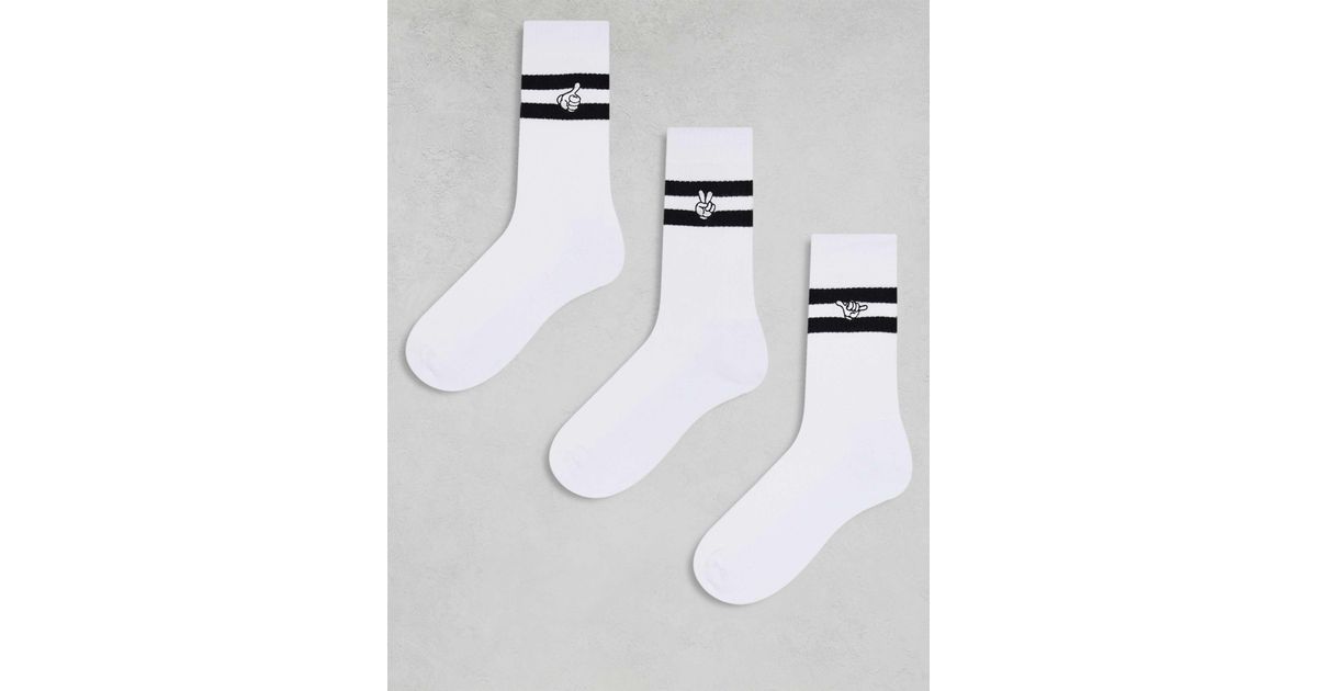 ASOS 3 Pack Socks With Hand Symbols in White for Men | Lyst