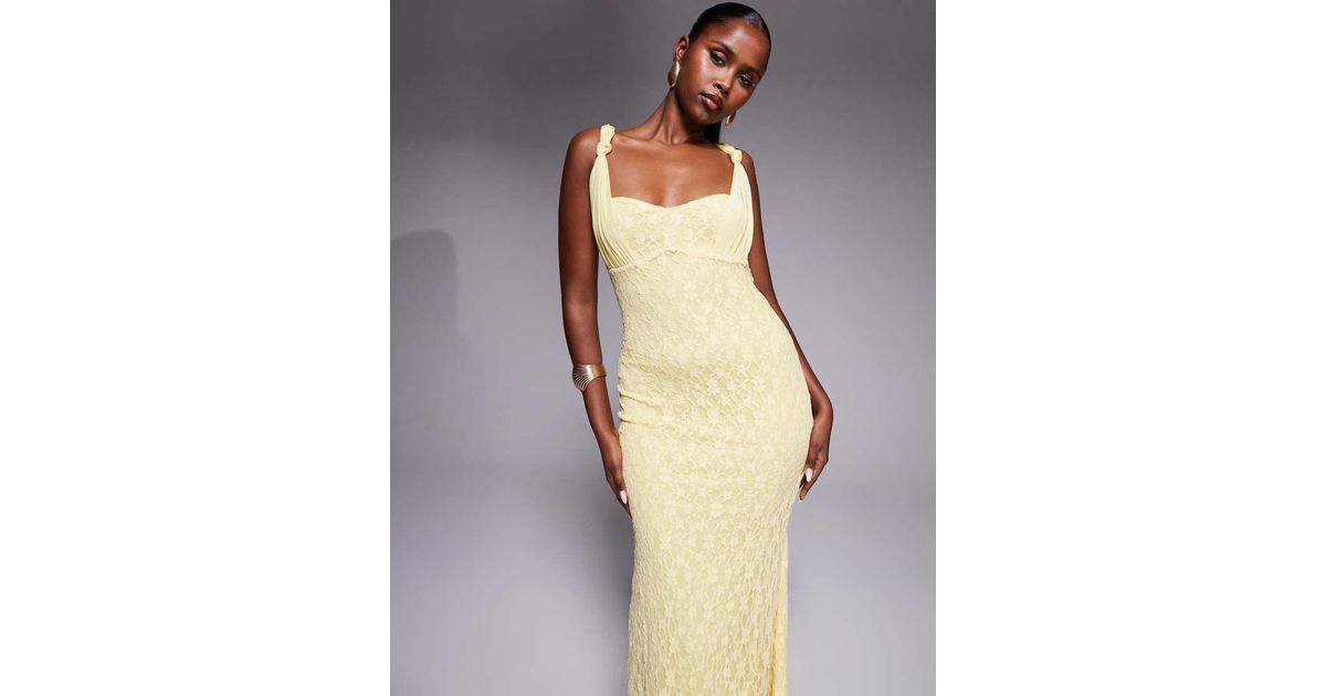 ASOS Cami Lace Maxi Dress With Overlaid Mesh Strap Detail in Yellow ...