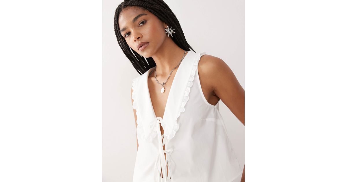 Collusion Tie Front Top With Collar Detail in Natural | Lyst