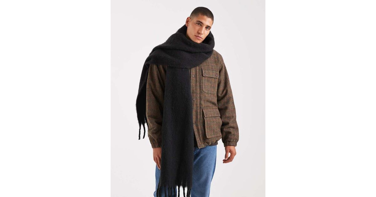 ASOS Woven Brushed Scarf in Black for Men | Lyst UK