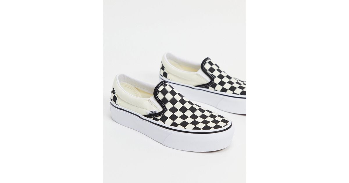 Vans Classic Slip-on Platform Checkerboard Trainers in White | Lyst UK
