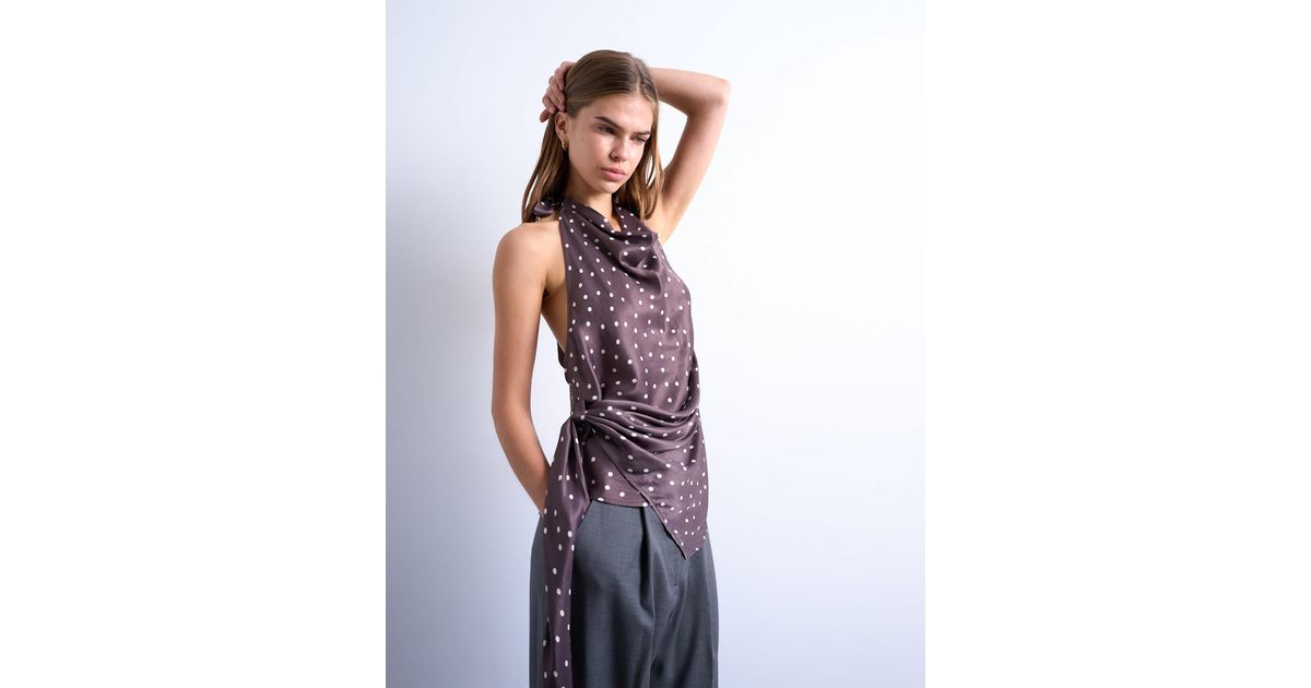 TOPSHOP Satin Draped Cowl Neck Top in Purple | Lyst