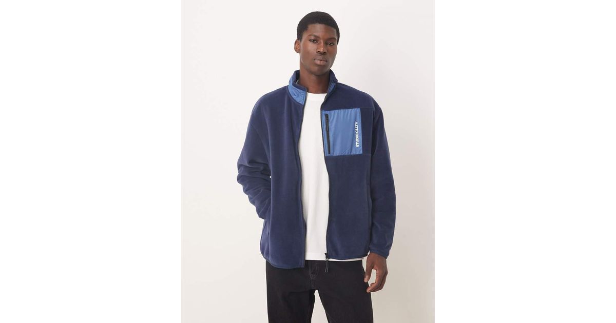 ASOS Oversized Fleece Zip Through With Pocket in Blue for Men | Lyst UK
