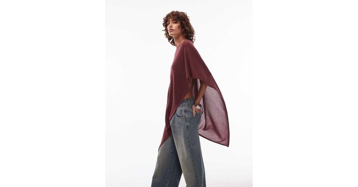 ASOS Semi Sheer Knit-look Asymmetric One Shoulder Cape in Red | Lyst UK