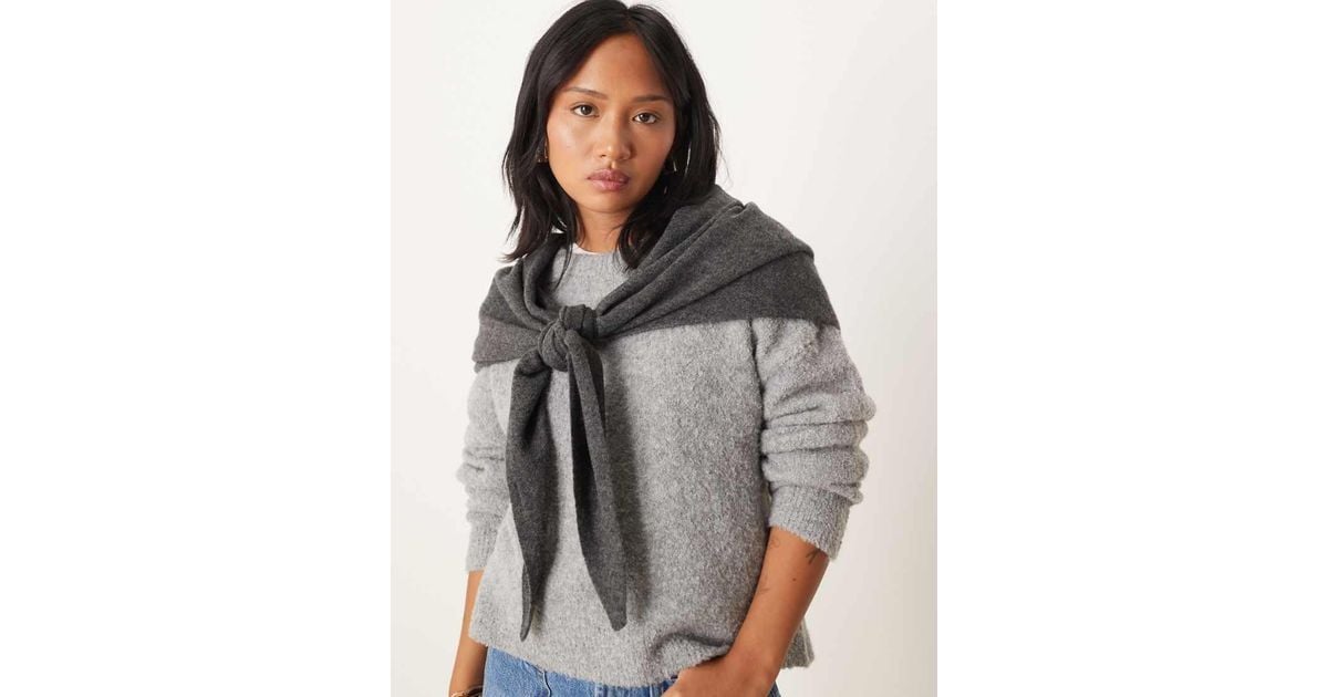 ASOS Wool Knitted Triangle Scarf in Grey | Lyst UK