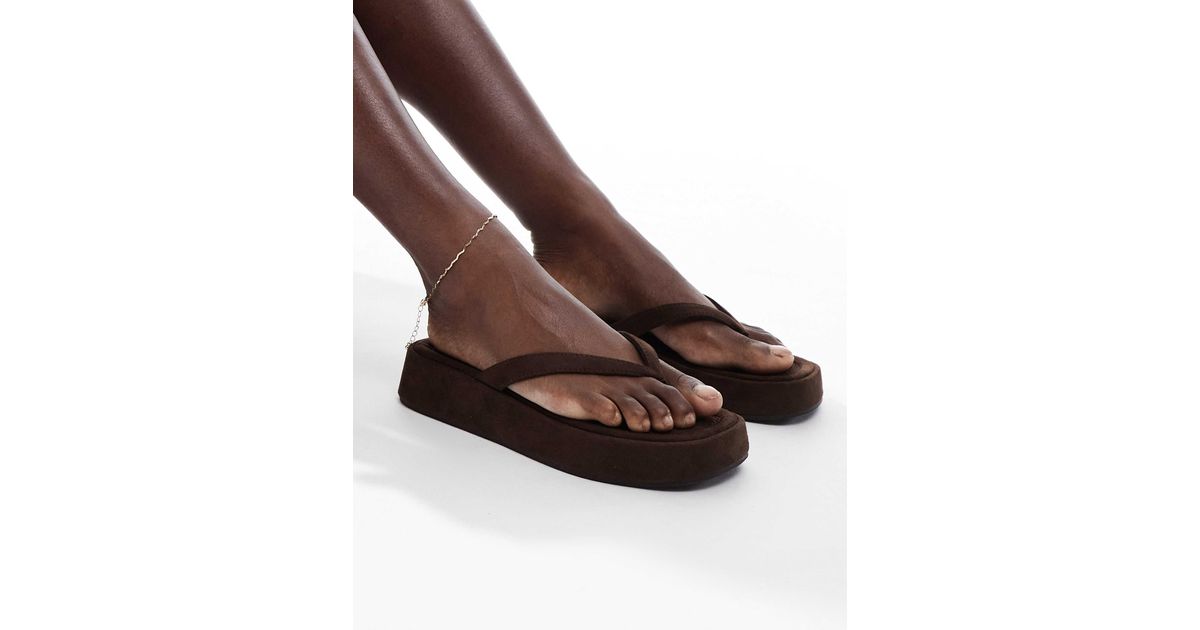 Stradivarius Flatform Sandal in Brown | Lyst
