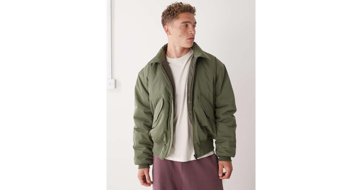 Weekday Oversized Bomber Jacket With Collar in Green for Men | Lyst UK