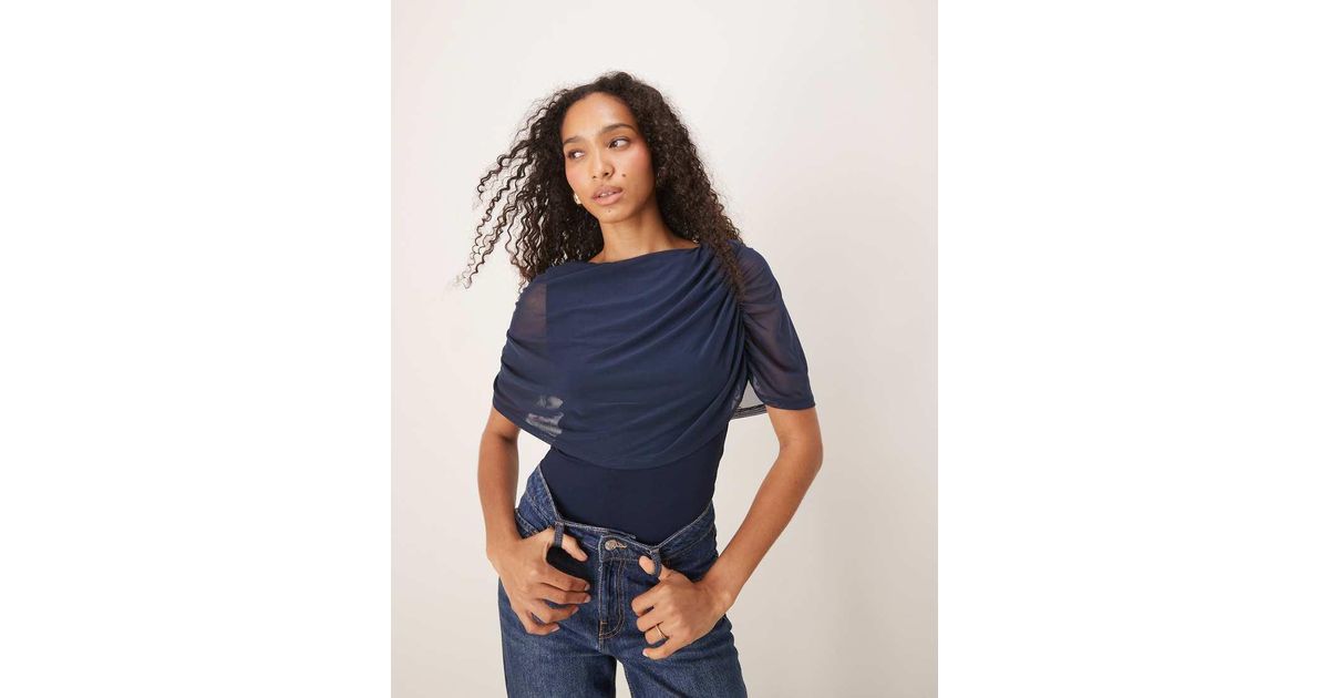 ASOS Mesh Cape Top in Blue | Lyst UK
