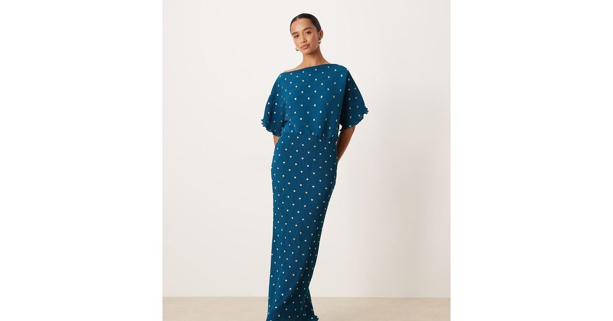 Never Fully Dressed Petite Tilly Off Shoulder Plisse Maxi Dress in Blue ...