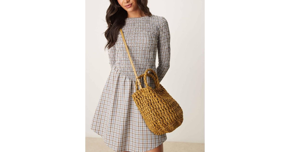 Mango Raffia Bucket Bag With Linning in Gray | Lyst