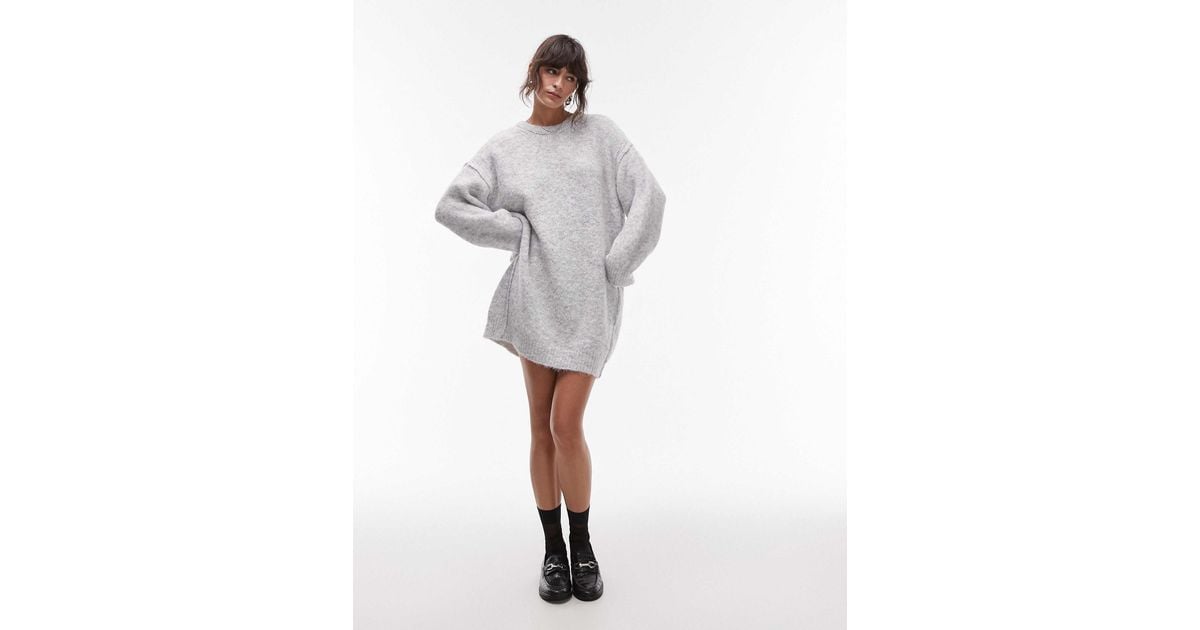 TOPSHOP Knitted Oversized Crew Mini Dress With Exposed Seam Detail in ...