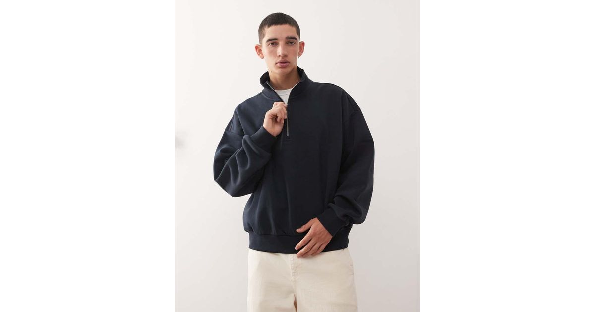 Weekday Boxy Oversized Fit Half Zip Sweatshirt in Blue for Men | Lyst UK