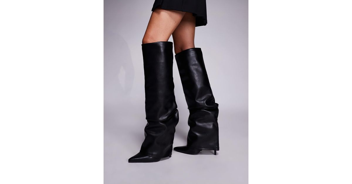 SIMMI Simmi London Lukas Foldover Rouched Knee Boot in Black | Lyst