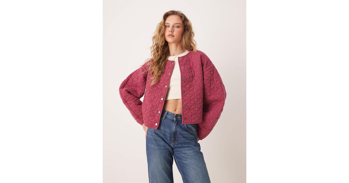 ASOS Oversized Washed Quilted Jacket With Cocoon Sleeve in Red | Lyst