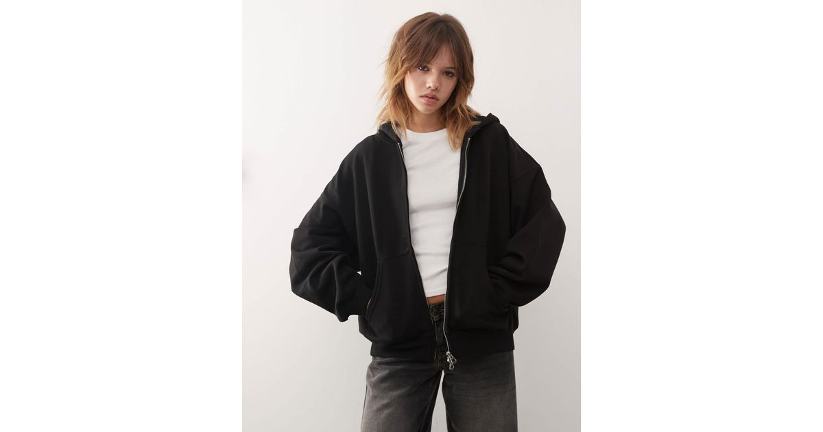 Weekday Oversized Heavyweight Jersey Zip Through Hoodie in Black | Lyst