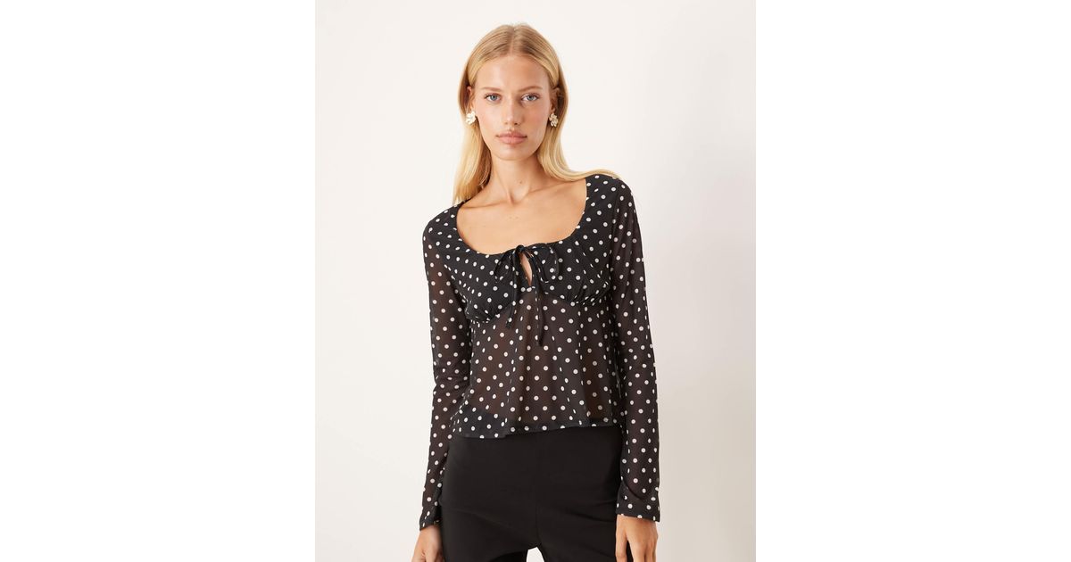 ASOS Mesh Floaty Flare Sleeve Top in Black | Lyst