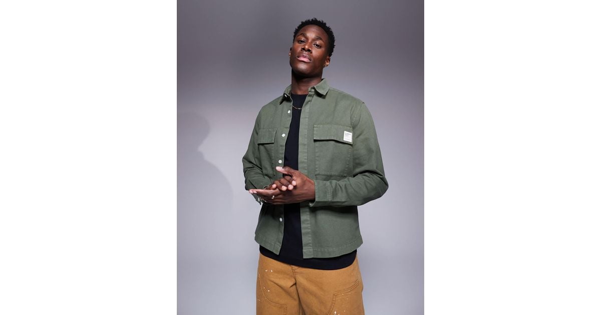 ASOS Boxy Overshirt With Badge in Gray for Men | Lyst