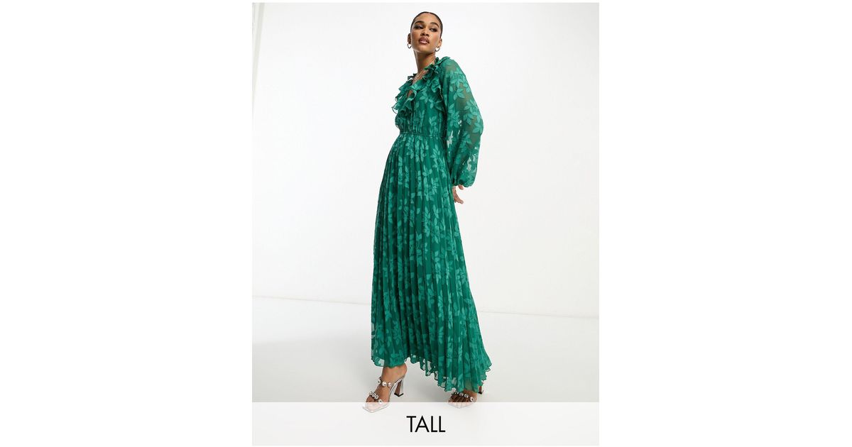 Asos Asos Design Tall Floral Jacquard Burnout Pleated Midi Dress With