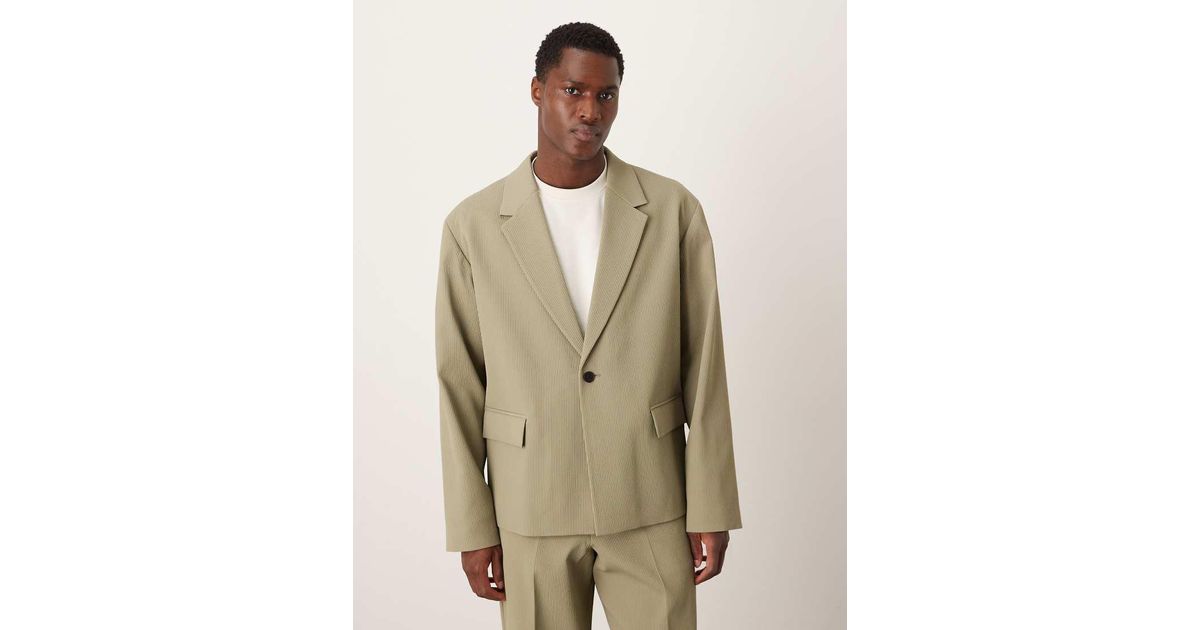 ASOS Ribbed Fabric Boxy Suit Jacket in Natural for Men | Lyst UK